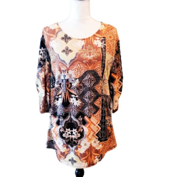 N Touch | Tops | N Touch Tan Orange And Black 34 Sleeves Top In Size Xl ...
